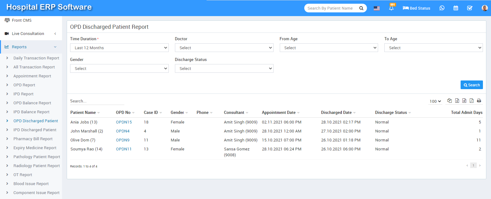 OPD Discharge Patient Report - Hospital ERP Software : Hospital ...
